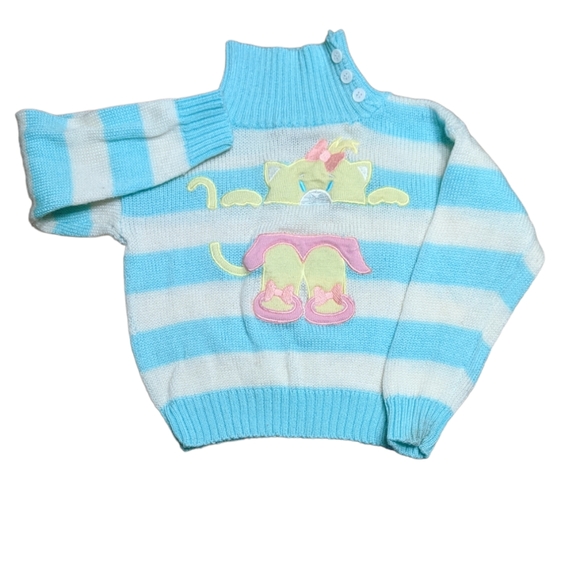 Vintage | Shirts & Tops | Vintage Pastel Striped Kitty Sweater Wool ...